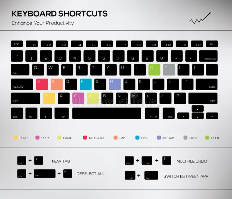 Computer Keyboard Infographic Shortcuts. Vector. Stock Vector ...