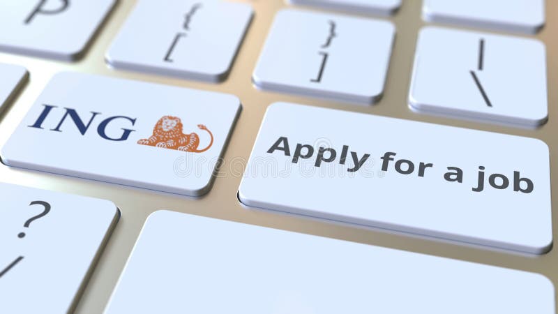 Computer Keyboard with ING Logo and Apply for a Job Text on the Keys ...
