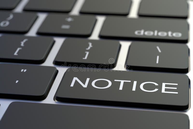Computer Keyboard Featuring NOTICE Key. Conceptual 3D Rendering Stock ...