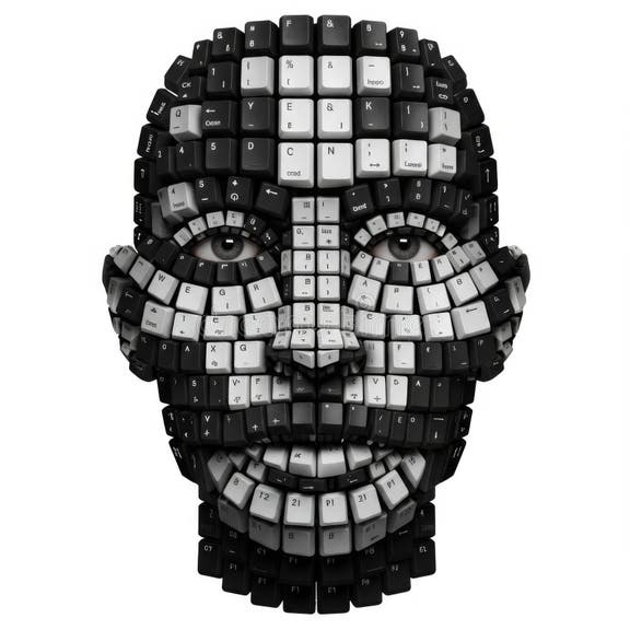 Computer Keyboard Keys Arranged into a Human Face Mosaic with Eyes in ...