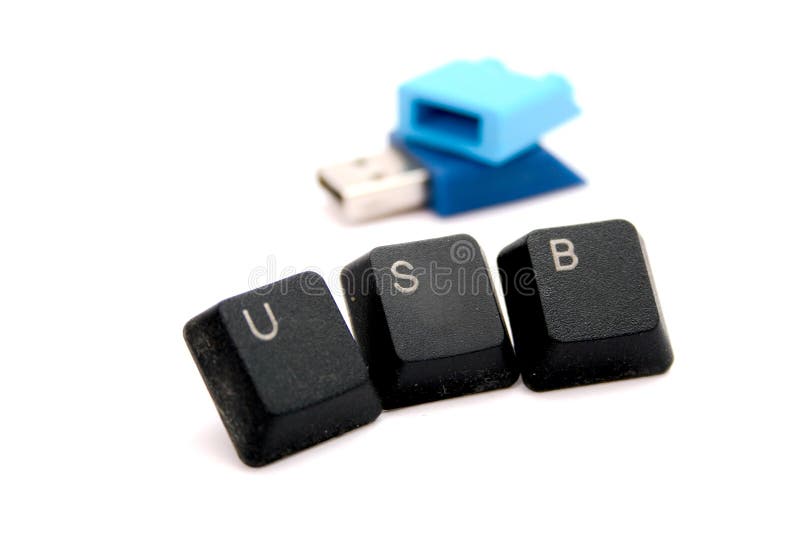 Computer Keyboard Letters USB in Front of USB Flash Drive Stock Photo ...