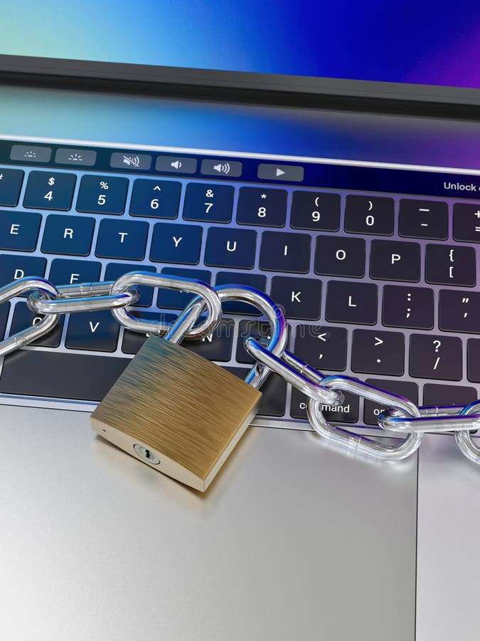 Computer Keyboard Locked with Padlock and Chain - Security Stock ...