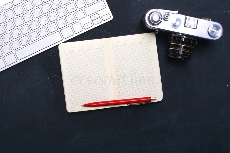 Camera and Computer Keyboard on the Desktop Stock Image - Image of ...