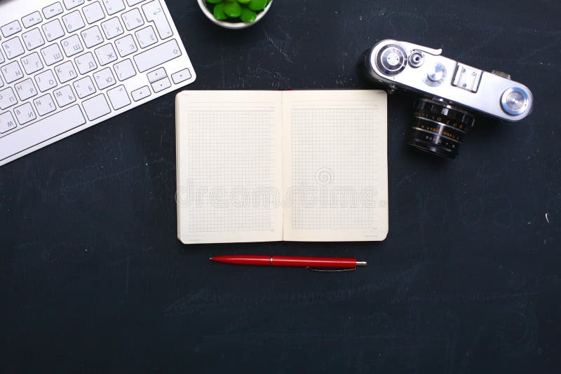 Camera and Computer Keyboard on the Desktop Stock Image - Image of ...