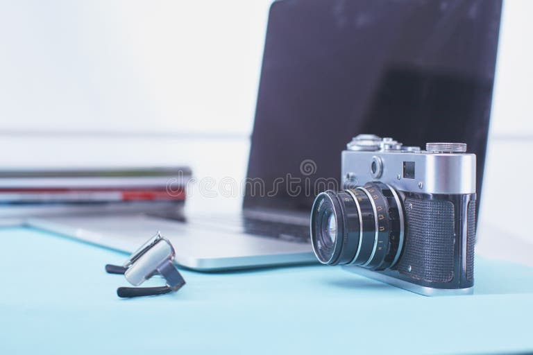 Computer Keyboard, Mouse and Camera Lie on Table Stock Image - Image of ...