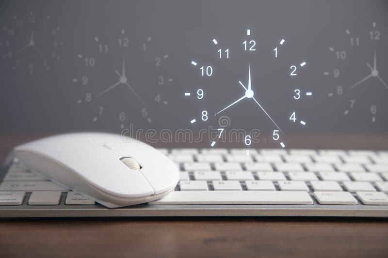 Computer Keyboard and Mouse with Clock Icon. Time Management Stock ...