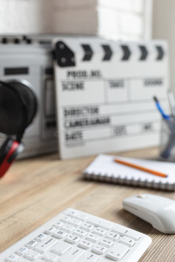 Computer Keyboard and Mouse on Desk Table. Art Movie Creative Workplace ...