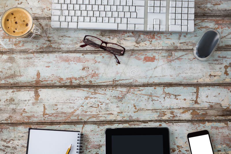 Computer Keyboard, Mouse, Digital Tablet and Smartphone with Coffee Cup ...