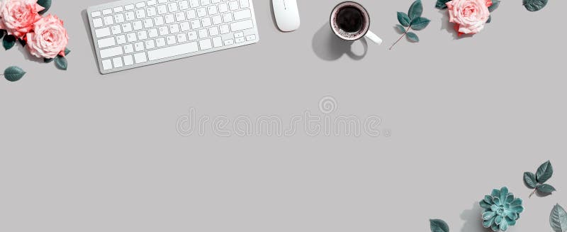 Computer Keyboard and a Mouse with Pink Roses Stock Image - Image of ...