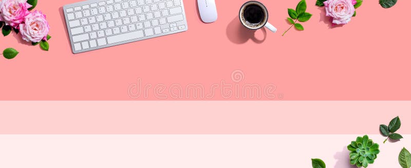 Computer Keyboard and a Mouse with Pink Roses Stock Image - Image of ...