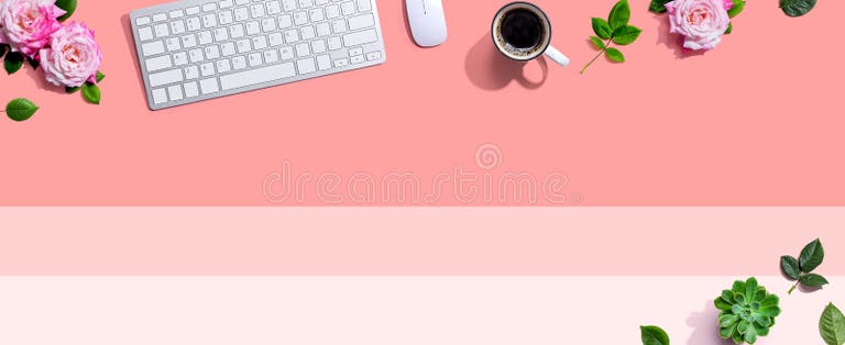 Computer Keyboard and a Mouse with Pink Roses Stock Image - Image of ...