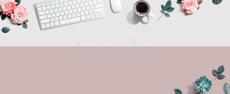 Computer Keyboard and a Mouse with Pink Roses Stock Photo - Image of ...