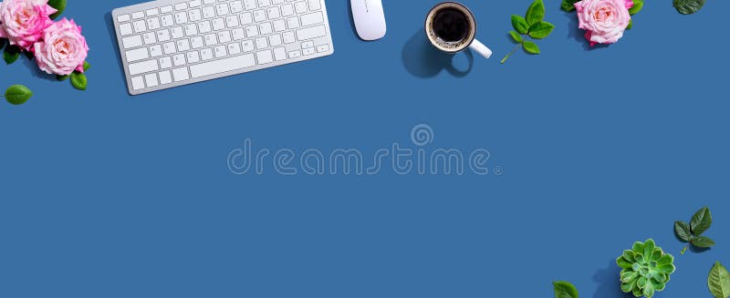 Computer Keyboard and a Mouse with Pink Roses Stock Photo - Image of ...