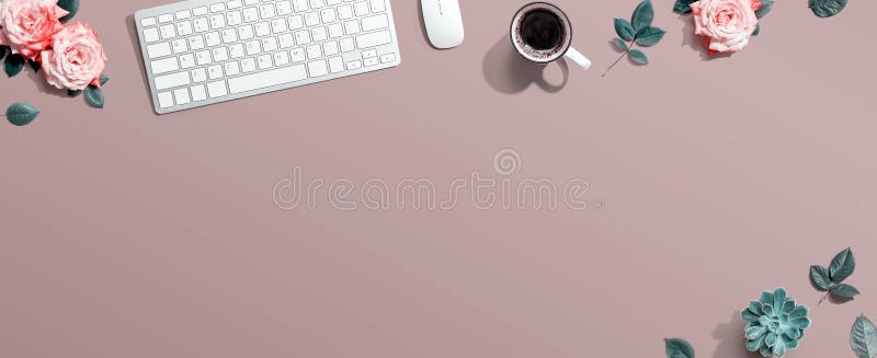 Computer Keyboard and a Mouse with Pink Roses Stock Image - Image of ...