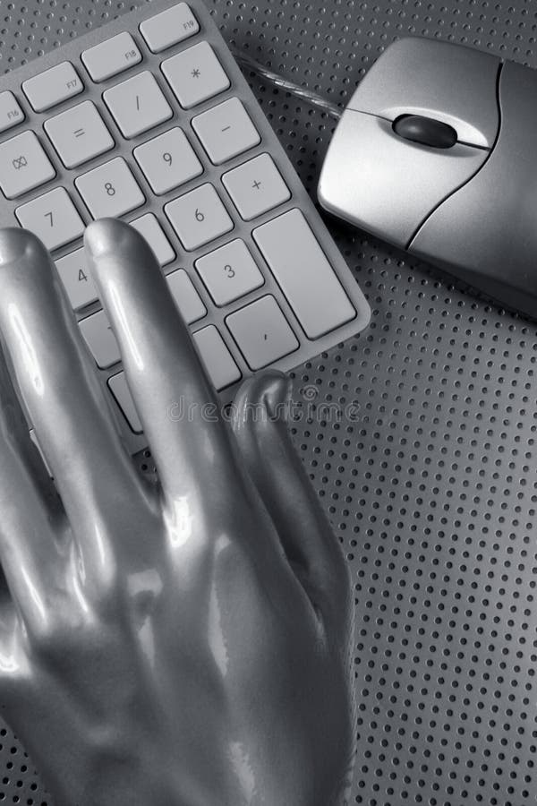 Computer Keyboard Mouse Silver Hand Futuristic Stock Image - Image of ...