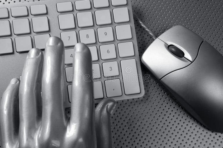 Computer Keyboard Mouse Silver Hand Futuristic Stock Image - Image of ...