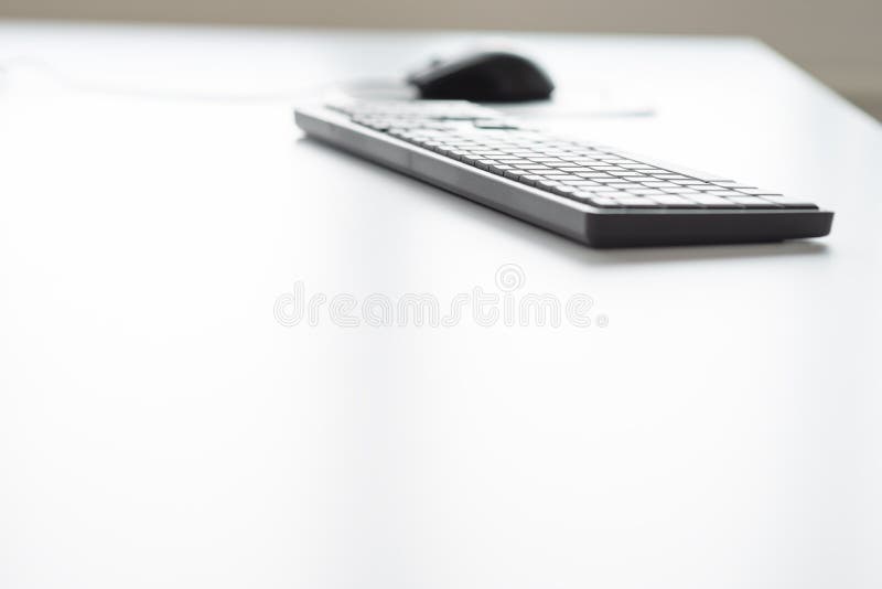 Computer Keyboard and Mouse on White Office Desk Stock Photo - Image of ...