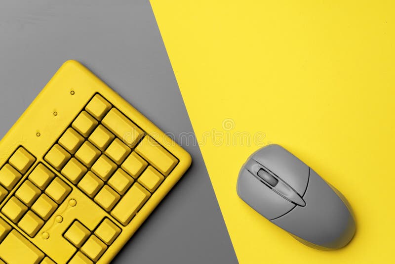 Computer Keyboard and Mouse in Yellow Gray Colors Stock Photo - Image ...