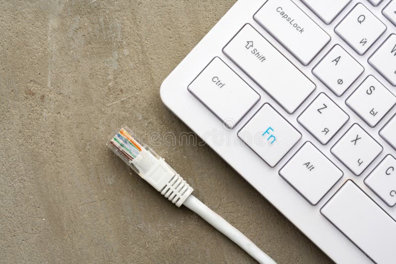 Computer Keyboard with Network Cable Close Up Photo Stock Image - Image ...