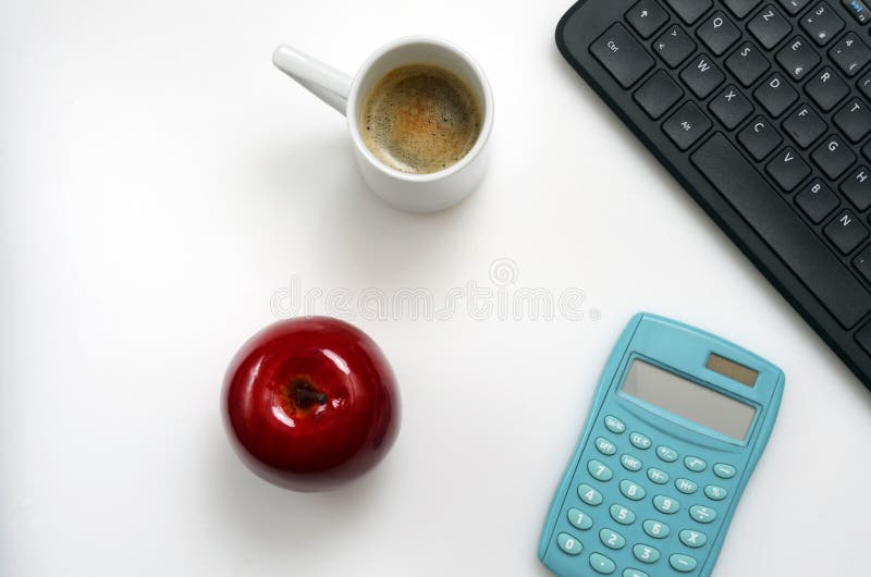 Computer Keyboard, Notebook, Coffee on Office Desk, Stock Photo - Image ...