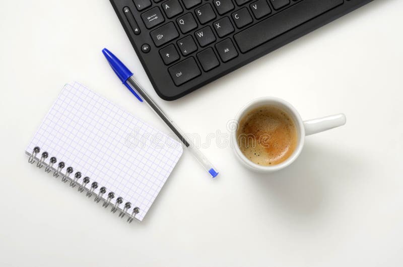 Computer Keyboard, Notebook, Coffee on Office Desk, Stock Image - Image ...