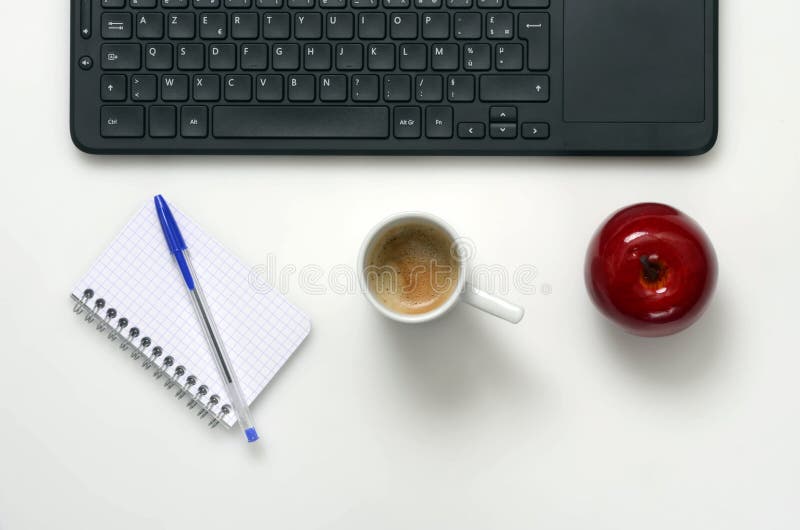 Computer Keyboard, Notebook, Coffee on Office Desk, Stock Photo - Image ...
