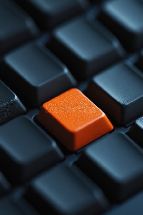 Computer Keyboard Orange Button Close Up Stock Photo - Image of office ...
