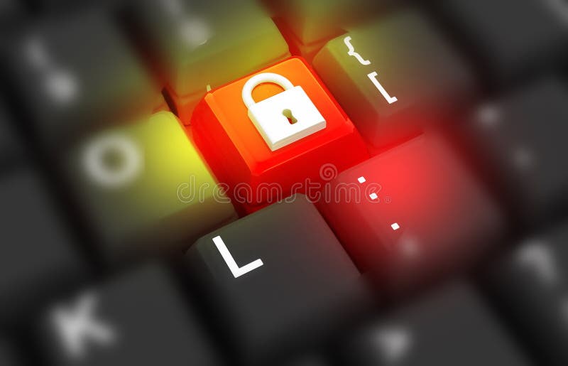 Computer Keyboard with Padlock Icon Stock Photo - Image of internet ...