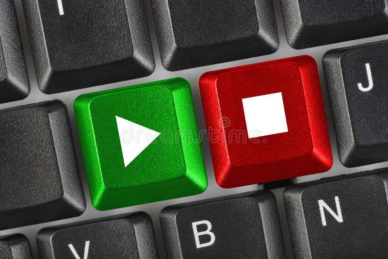 Computer Keyboard with Play and Stop Keys Stock Photo - Image of arrow ...