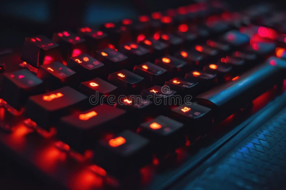 Computer Keyboard with Red Backlight Close-up Stock Image - Image of ...