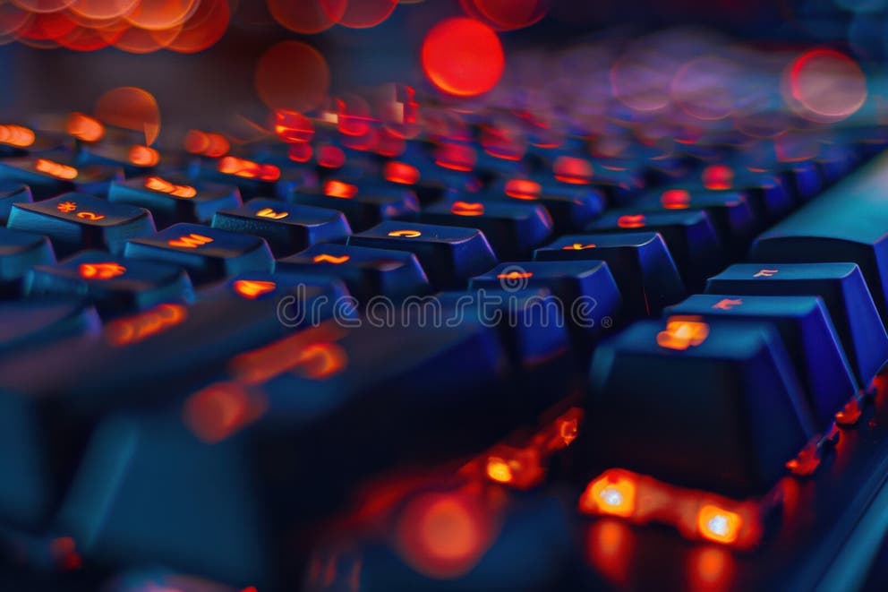 Computer Keyboard with Red Backlight Close-up Stock Photo - Image of ...