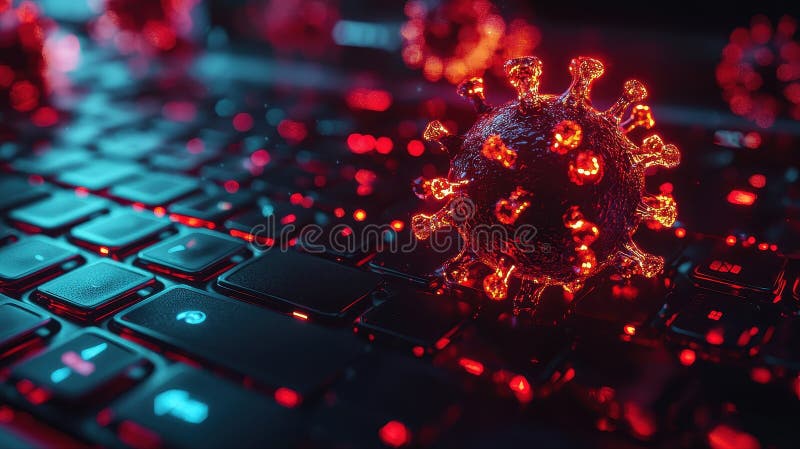 Computer Keyboard with a Red Virus Icon Displayed on One Key ...