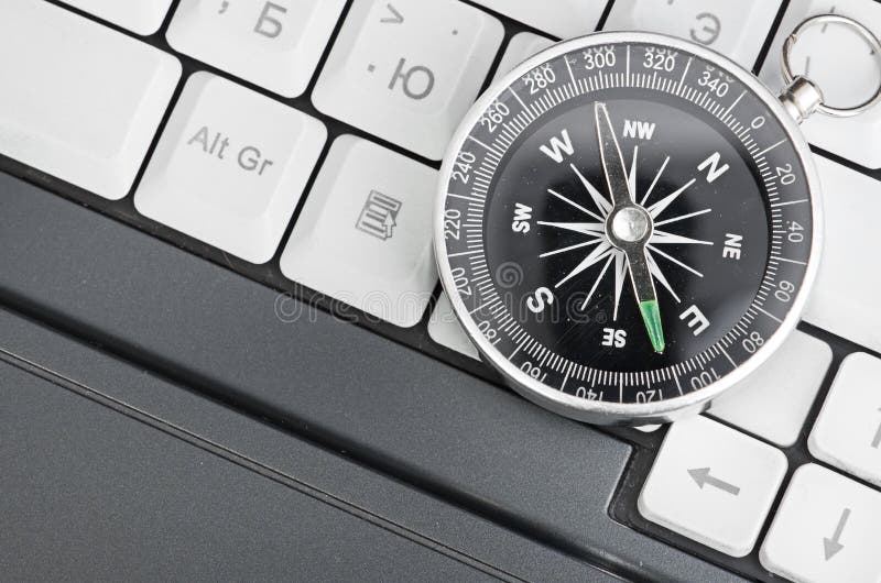 Computer Keyboard and Retro Compass Stock Image - Image of copy, metal ...