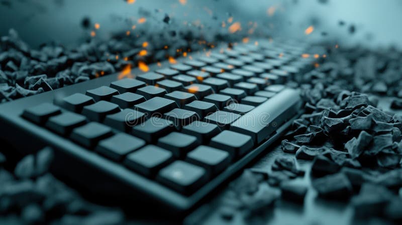 A Computer Keyboard Sitting on Top of a Pile of Rocks, AI Stock Image ...
