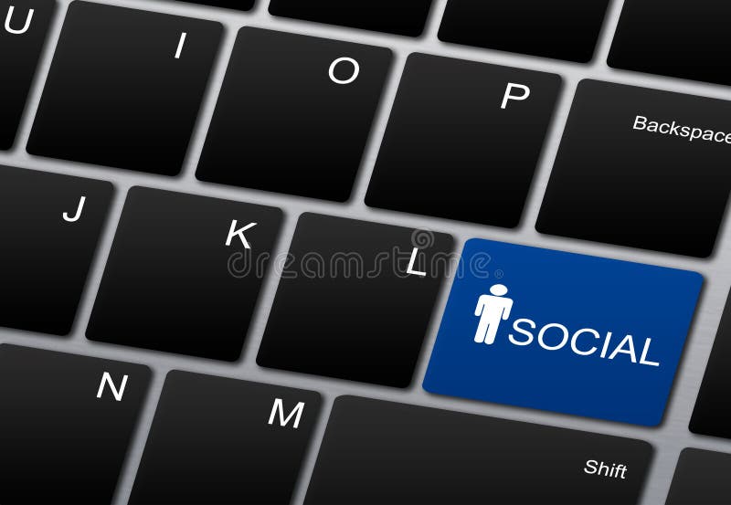 Computer Keyboard with Social Button Stock Illustration - Illustration ...
