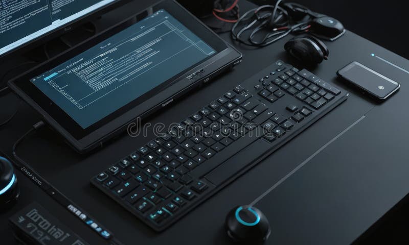 Computer Keyboard and Tablet on Desk Stock Illustration - Illustration ...