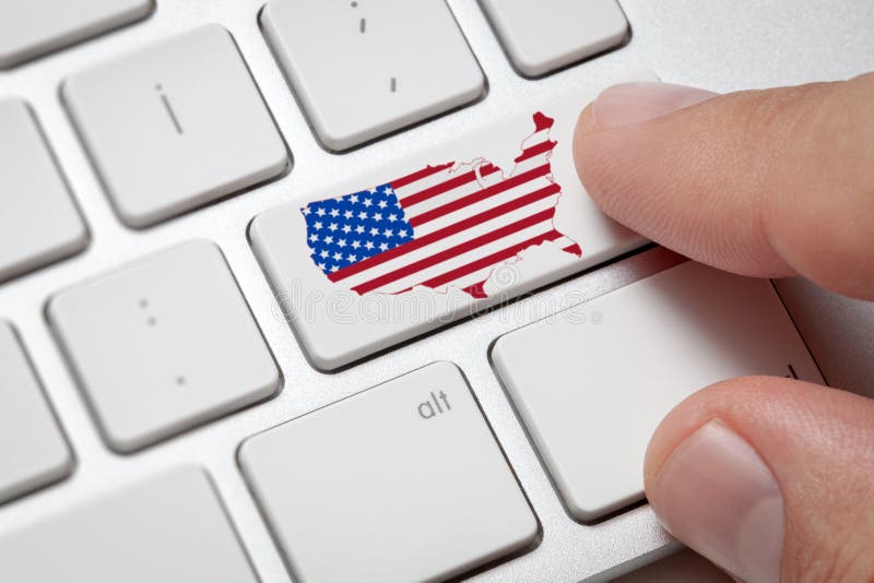 Computer Keyboard with the US Flag Map on it Stock Image - Image of ...