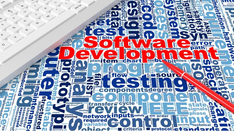 Computer Keyboard on White Desk with Software Development Keywords ...