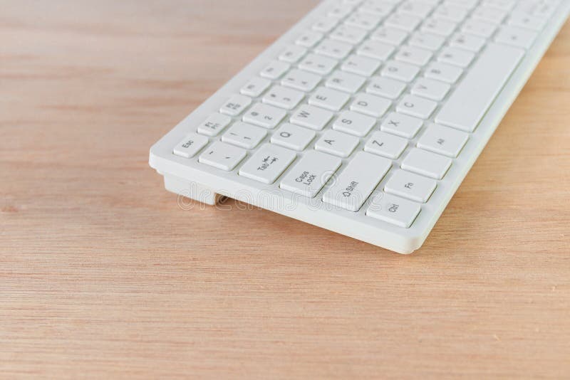 Computer Keyboard White on Wooden Floor with Copy Space Stock Photo ...