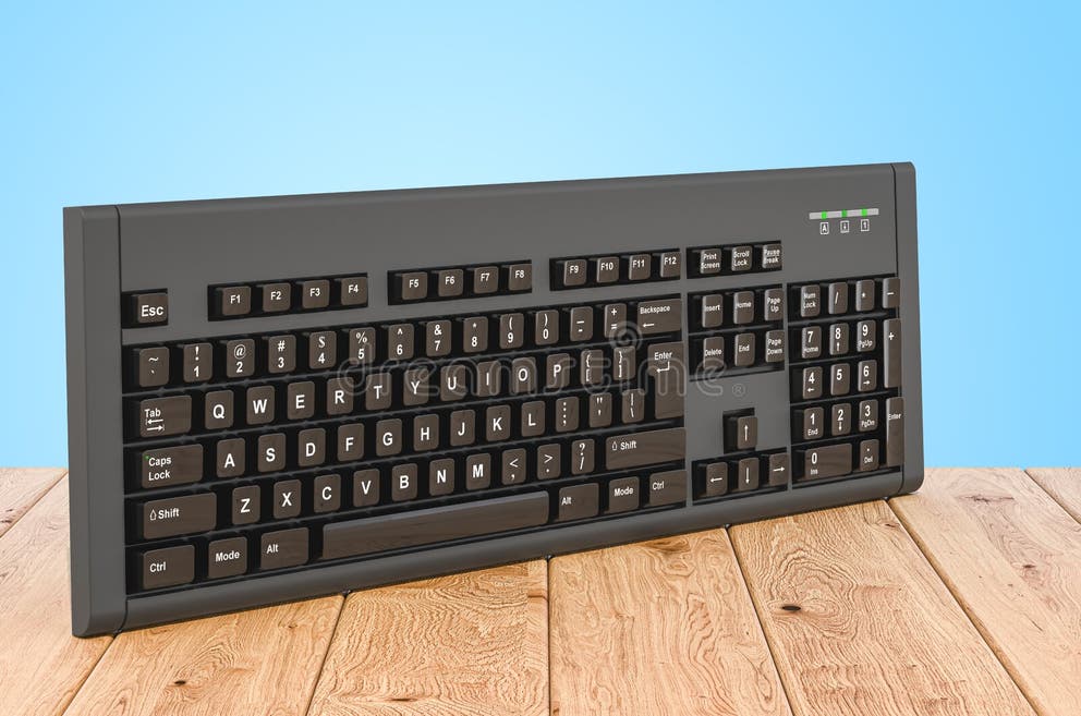 Computer Keyboard on the Wooden Planks, 3D Rendering Stock Illustration ...