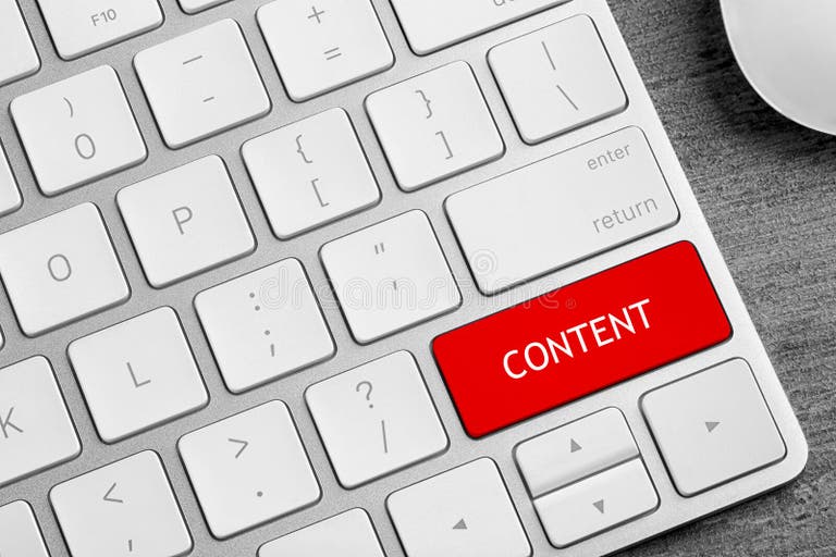 Computer Keyboard with Word Content on Red Button, Closeup Stock Image ...