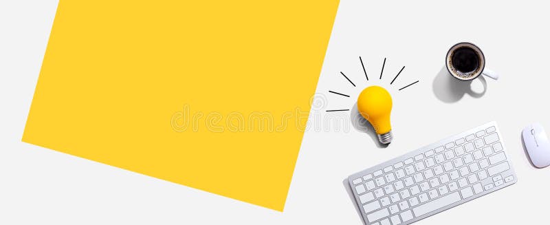 Computer Keyboard with a Yellow Light Bulb Stock Image - Image of work ...