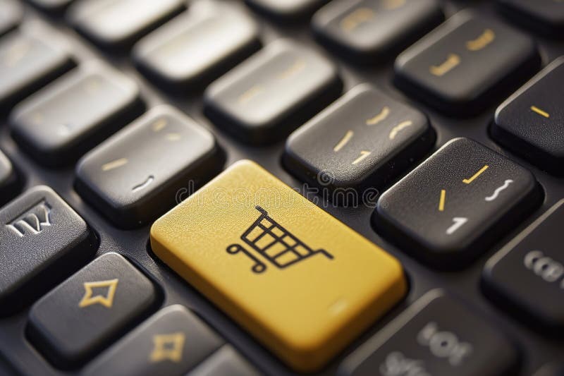 A Computer Keyboard with a Yellow Shopping Cart Button Created with ...