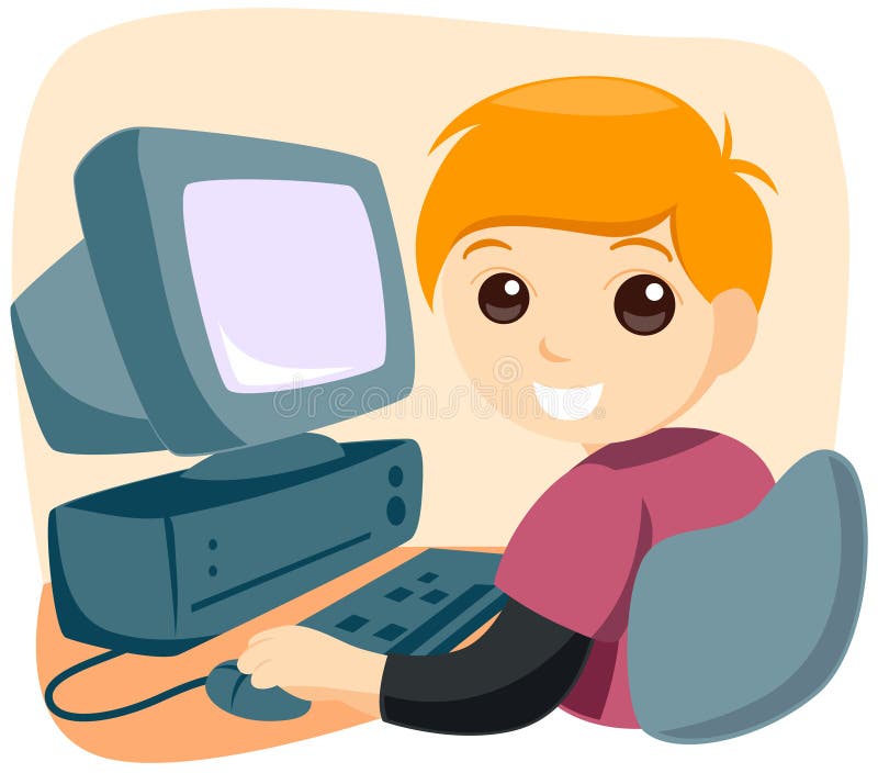 Boy and computer stock vector. Illustration of work, monitor - 7176142