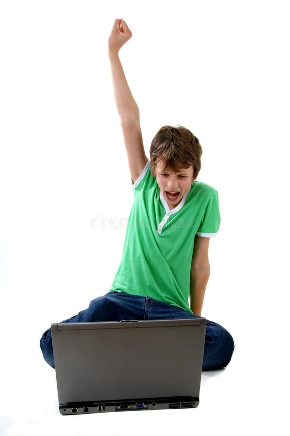 Excited Young Kid Working on Lap Top Computer Stock Image - Image of ...