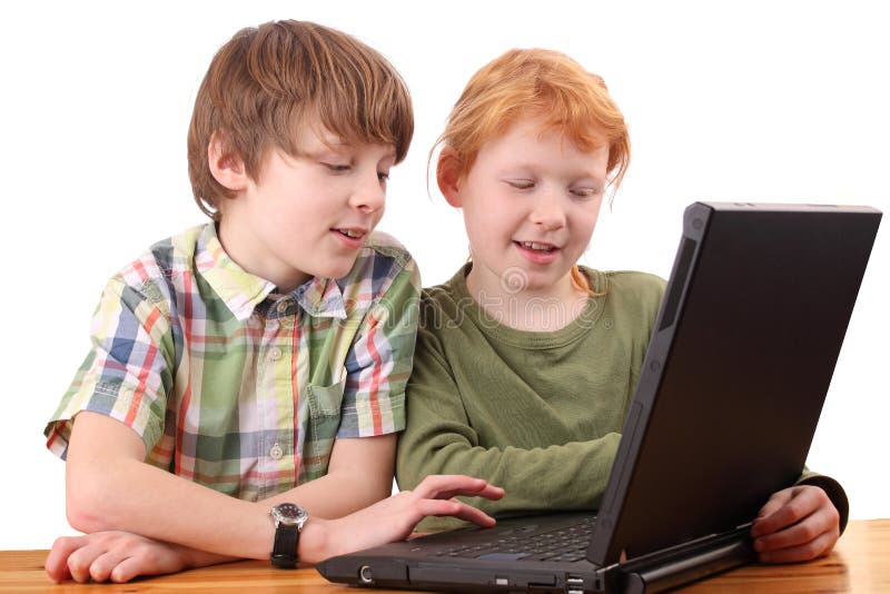 Kids Shocked by Something on Computer Stock Photo - Image of ...