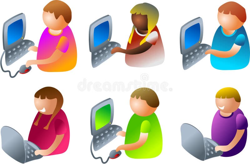 Kids with Computers and Social Media Icons Conceptual Flat Illustration ...