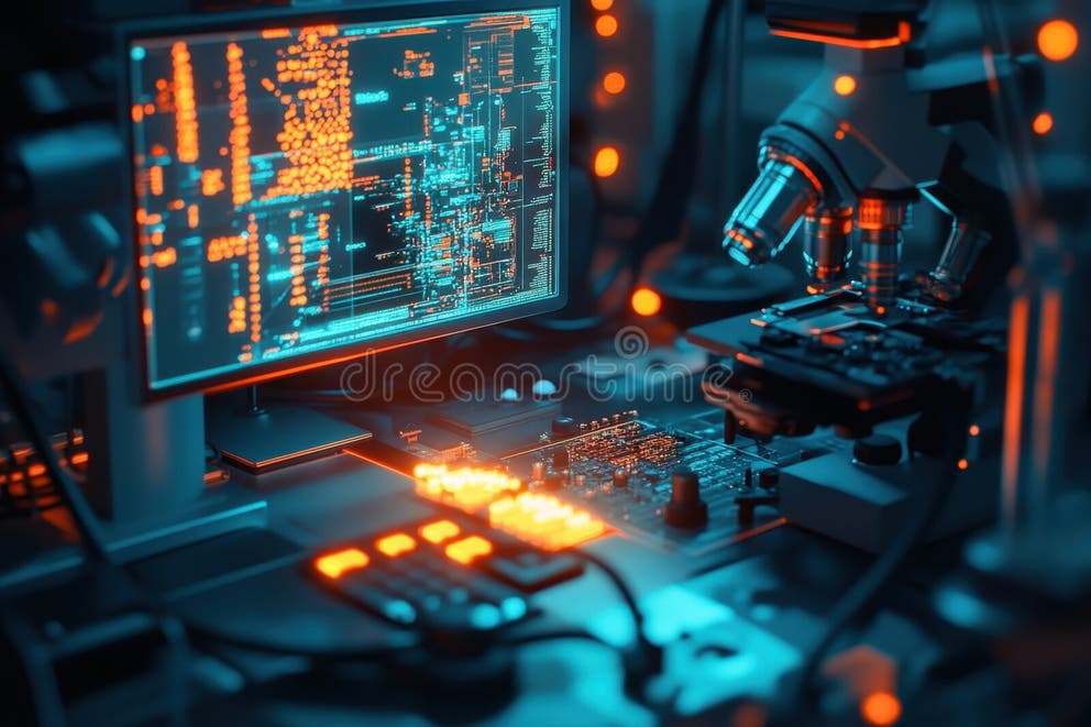 Computer Lab with Advanced Technology and Digital Displays at Night ...