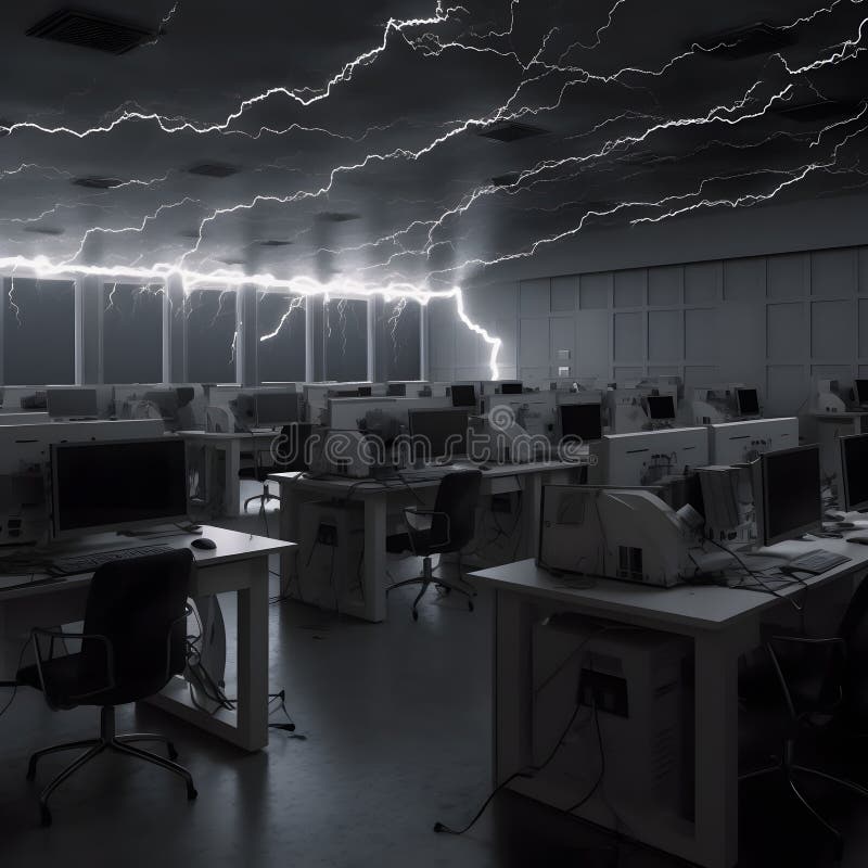 A Computer Lab Filled with Rows of Computers and Desks Dy Two Created ...
