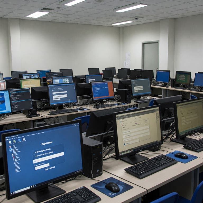Modern Computer Lab Monitors Software Screens (Generated with AI) Stock ...